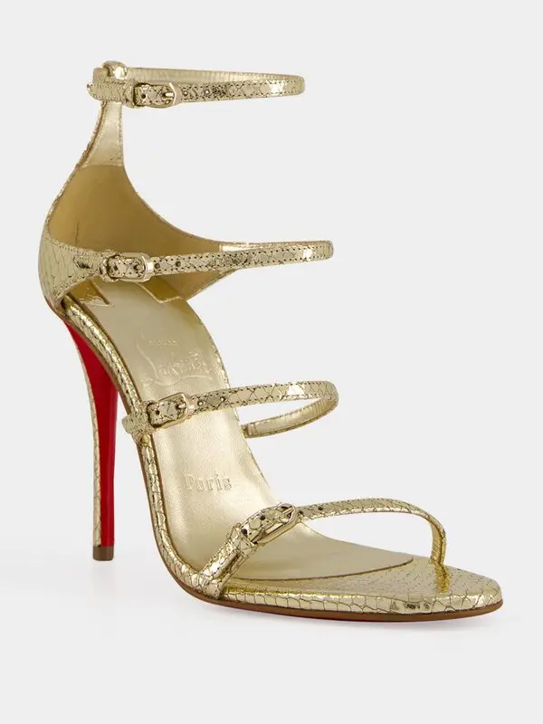 CHRISTIAN LOUBOUTIN Antique Millenium 100 Python Leather Sandals - Gold