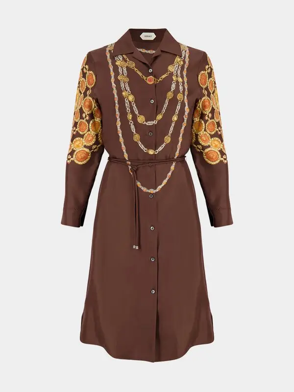 Versace Printed Silk Twill Mini Shirt Dress - Brown