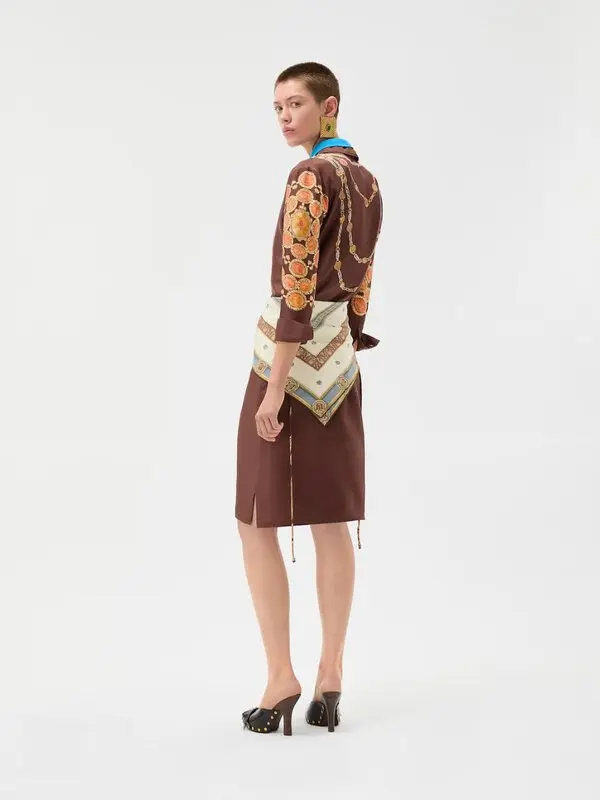Versace Printed Silk Twill Mini Shirt Dress - Brown