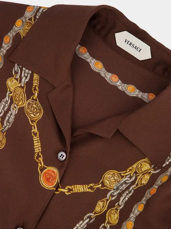 Versace Printed Silk Twill Mini Shirt Dress - Brown