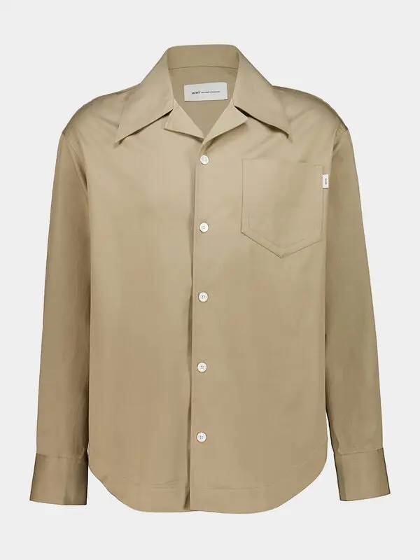 AMI Paris Taupe Cotton Long-sleeve Shirt - Beige