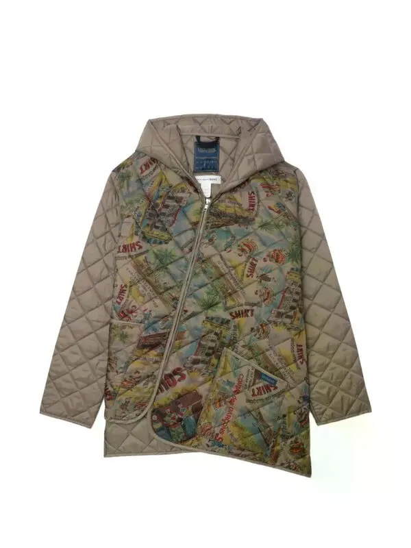 Comme Des Garçons Printed Quilted Hooded Jacket - Neutrals