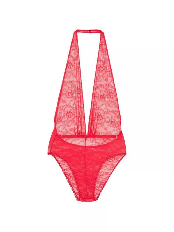 Alchemy Fashions Lace Halterneck Bodysuit - Red