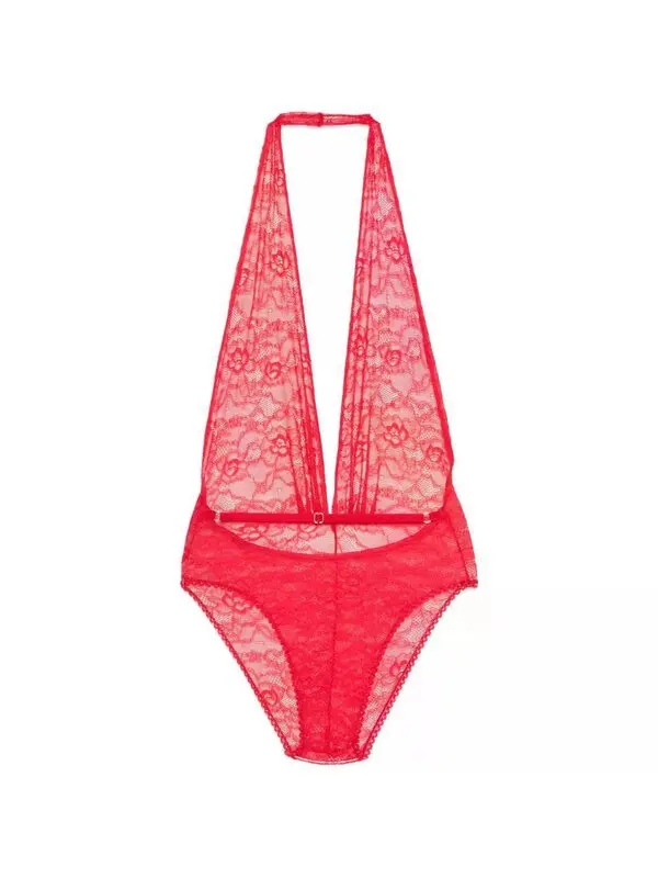 Alchemy Fashions Lace Halterneck Bodysuit - Red