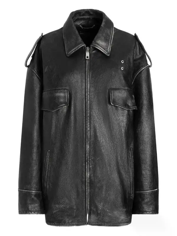 Dolce & Gabbana Leather Zip-up Coat - Black