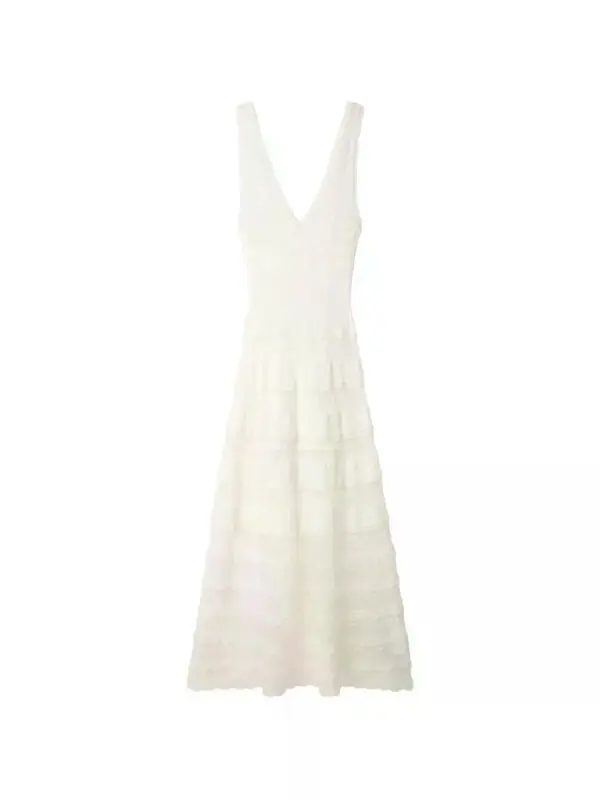 Sandro Pointelle-knit Tiered Maxi Dress - Neutrals