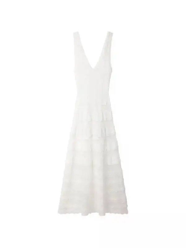Sandro Pointelle-knit Tiered Maxi Dress - Neutrals