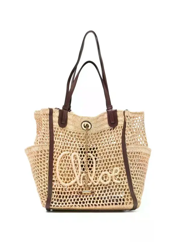 Chloé Open-knit Logo-patch Tote Bag - Neutrals
