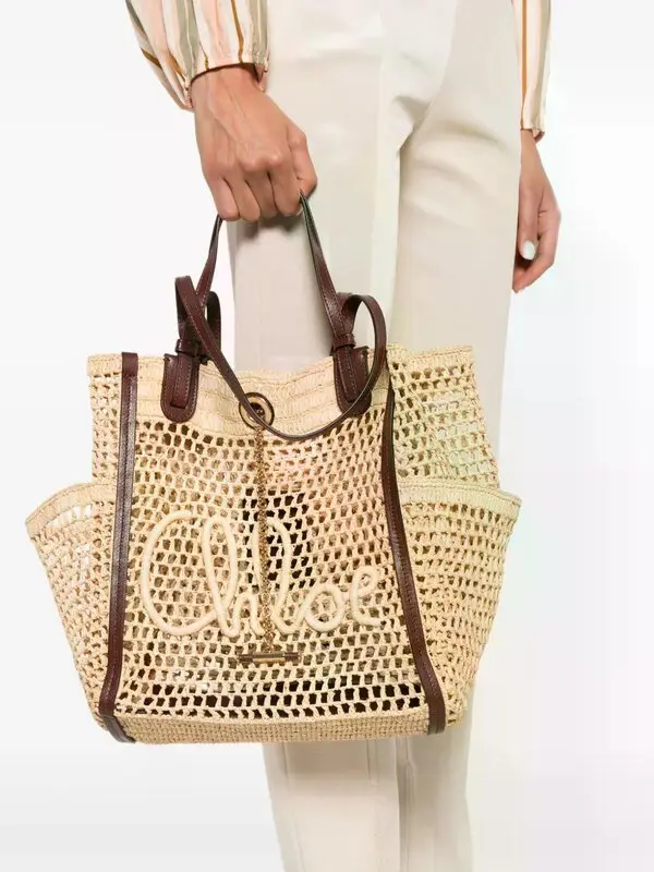 Chloé Open-knit Logo-patch Tote Bag - Neutrals