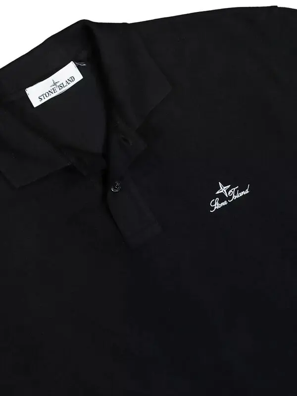 Stone Island Logo-embroidered Pique Polo Shirt - Black
