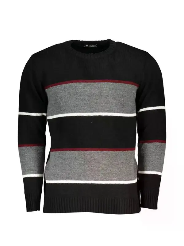 U.S. GRAND Horizontal-stripe Crew-neck Sweater - Black