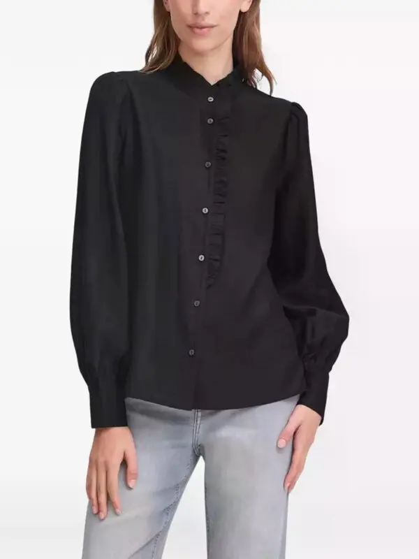 ICHI Ihkarlani Ruffled Puff-sleeve Blouse - Black