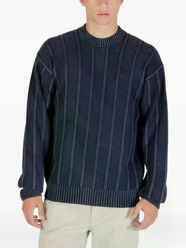 BOSS Vertical-stripe Textured-knit Sweater - Blue