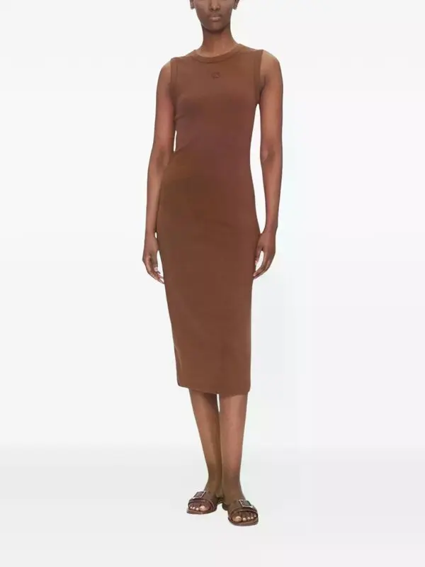 Calvin Klein Logo-embroidered Ribbed Midi Dress - Brown