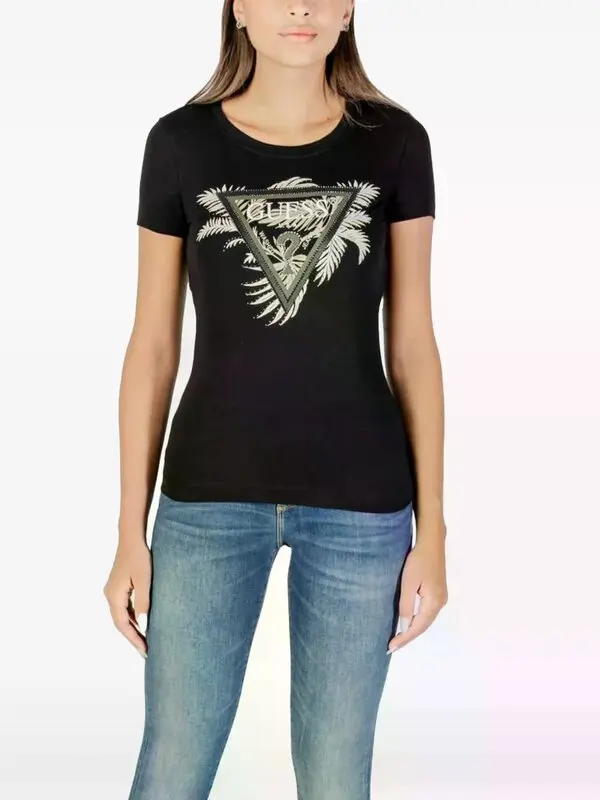 Guess Palm-tree Logo-detail T-shirt - Black