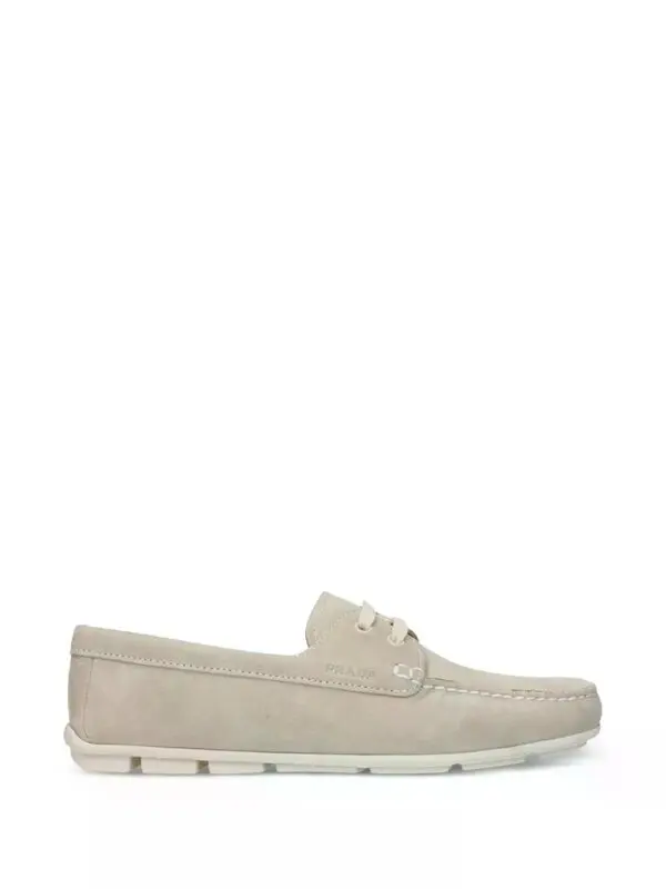 Prada Lace-up Suede Loafers - Neutrals