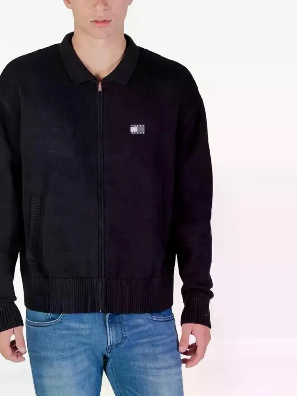 Tommy Hilfiger Zip-up Sweater With Logo Patch - Black