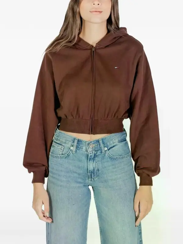 Tommy Hilfiger Cropped Zip-up Hoodie - Brown