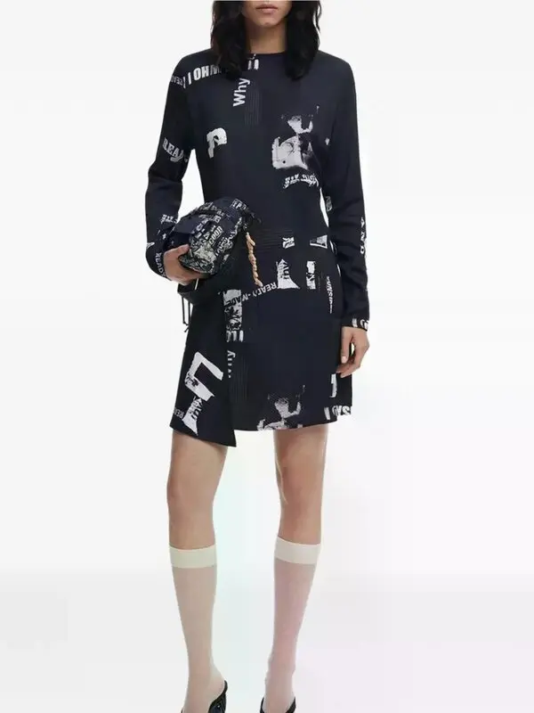 desigual dress black and white Desigual, Short geometric knit dress, Viscose, Black, S