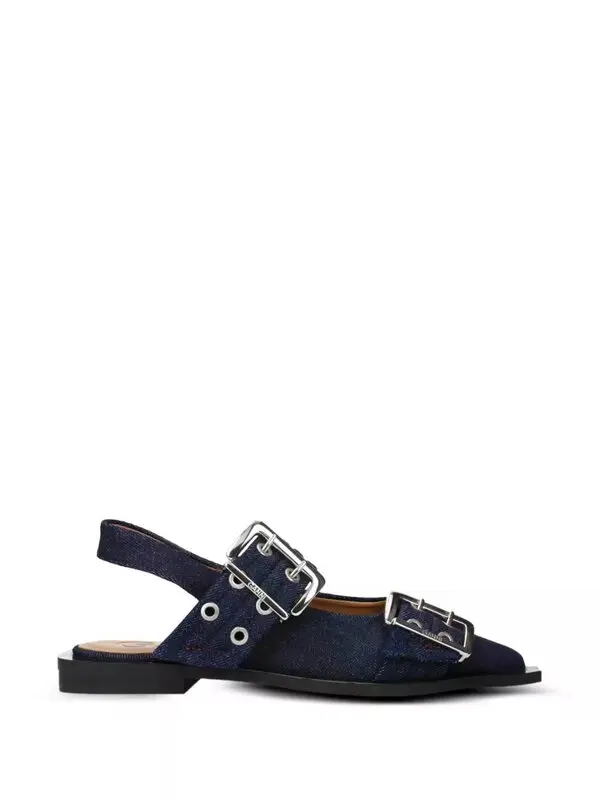 GANNI Buckle Detail Denim Sandals - Blue