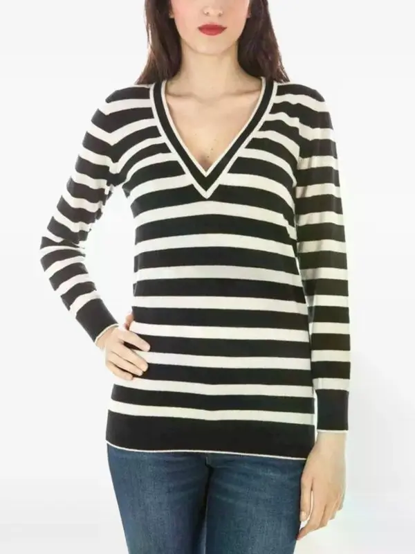 Fred Perry Striped V-neck Sweater - Black