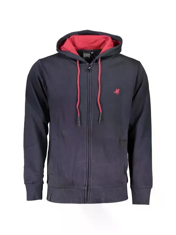 U.S. GRAND Logo-embroidered Zip-up Hoodie - Blue