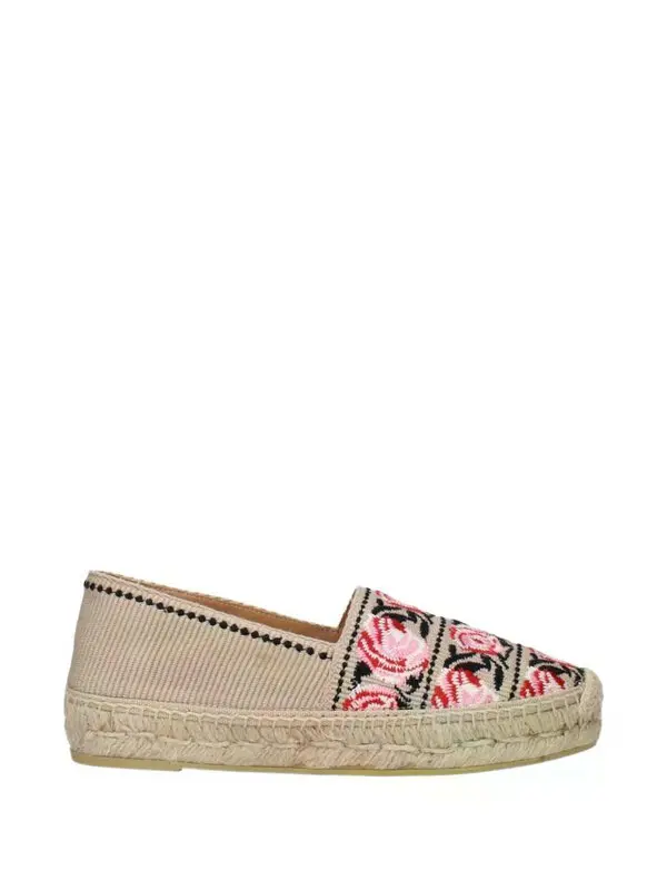 Prada Floral-embroidered Espadrilles - Neutrals