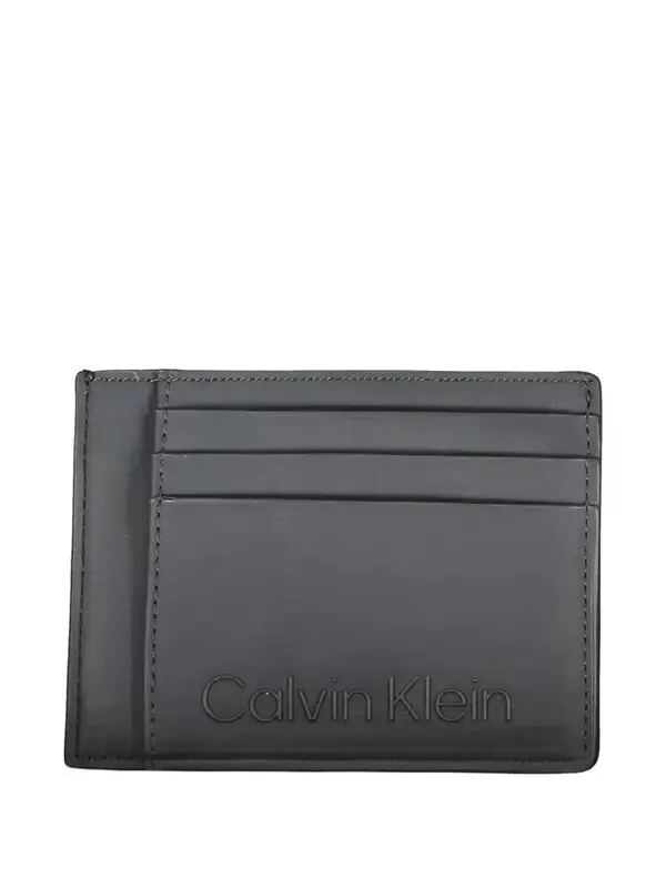 Calvin Klein Logo-embossed Leather Card Holder - Grey