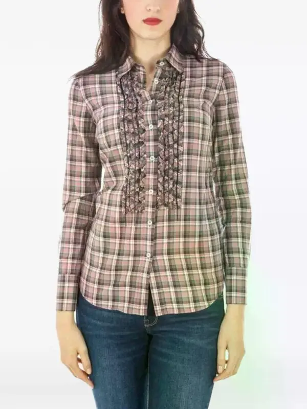 Fred Perry Plaid Shirt With Ruffle Detailing - Pink