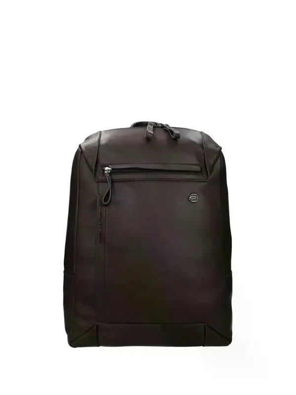 PIQUADRO Leather Backpack With Logo Plaque - Brown