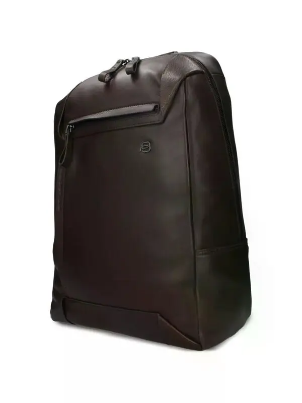 PIQUADRO Leather Backpack With Logo Plaque