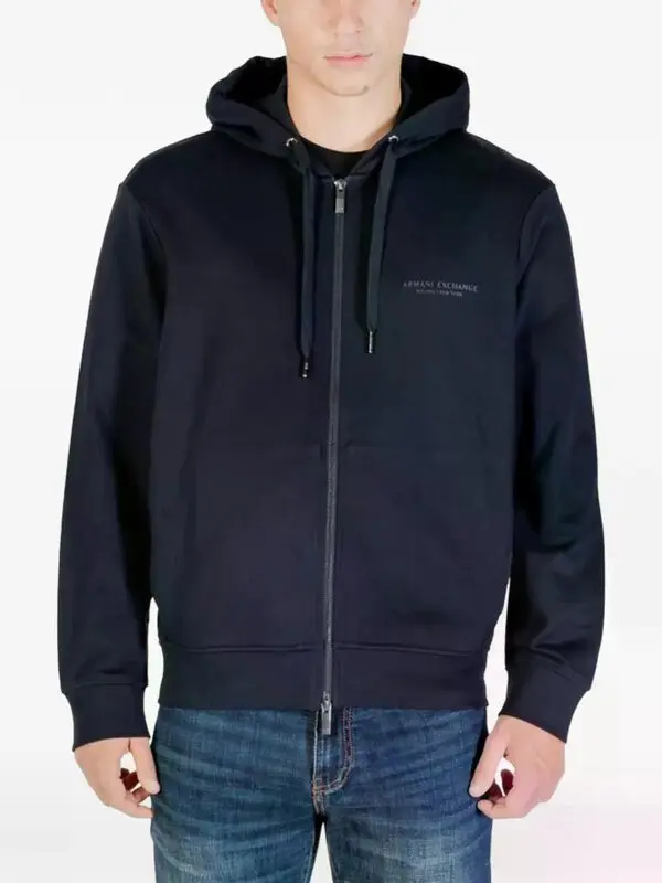Armani Exchange Logo-print Zip-up Hoodie - Blue