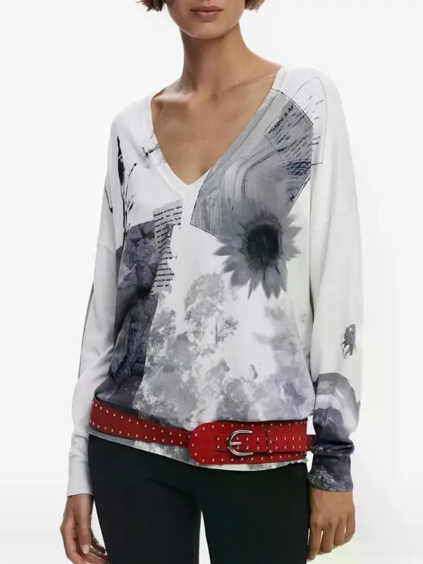 Desigual Graphic-print V-neck Top - White