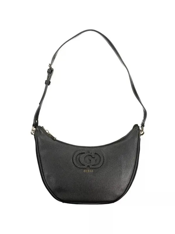 Guess Crescent Logo-embossed Shoulder Bag - Black