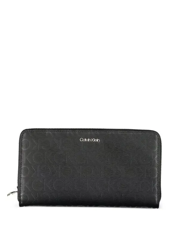 Calvin Klein Monogram-pattern Zip-around Wallet - Black