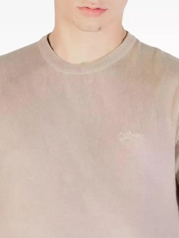 Guess Logo-embroidered Crew-neck Jumper - Neutrals