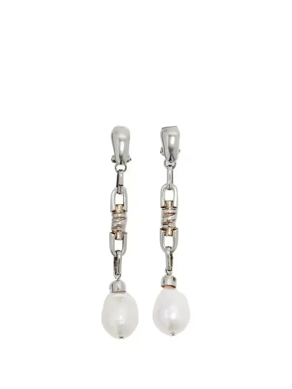 Ermanno Scervino Faux-pearl Chain-link Clip-on Drop Earrings - Silver