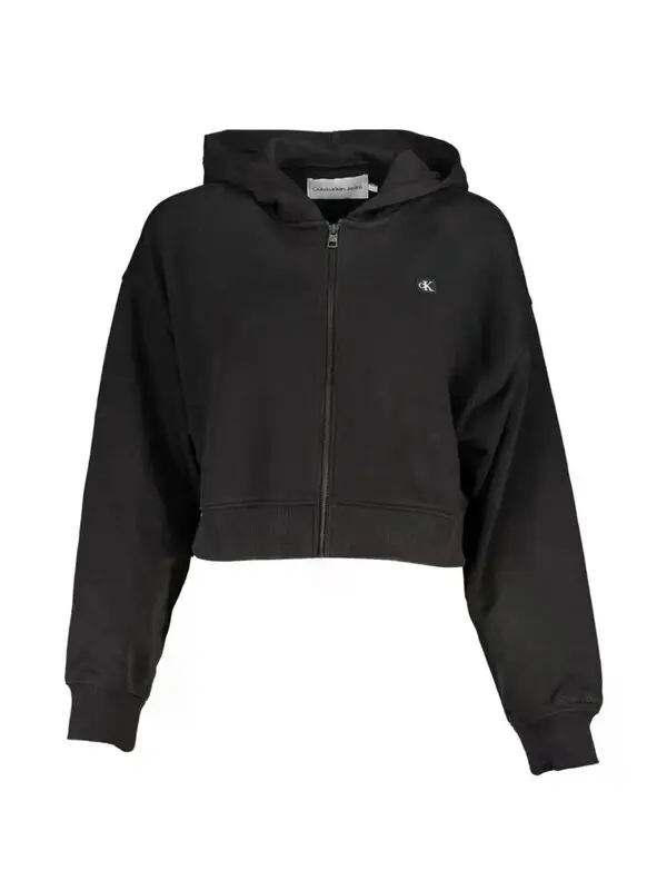 Calvin Klein Logo-patch Cotton Cropped Hoodie - Black