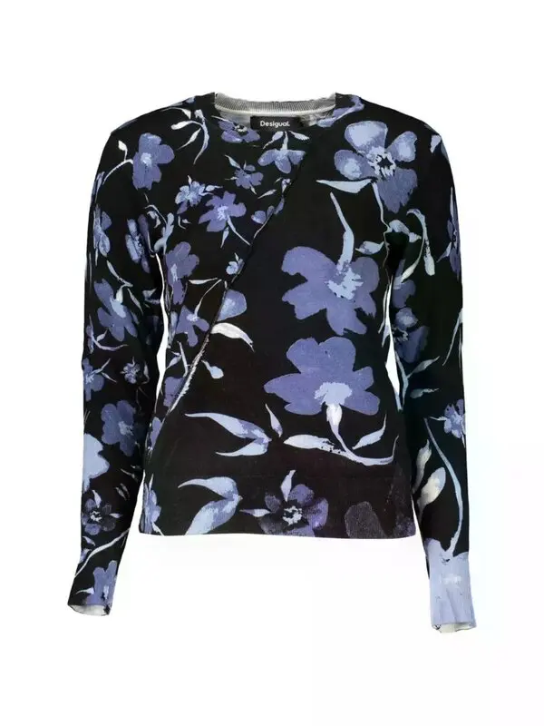 Desigual Floral-print Asymmetric-print Sweater - Black