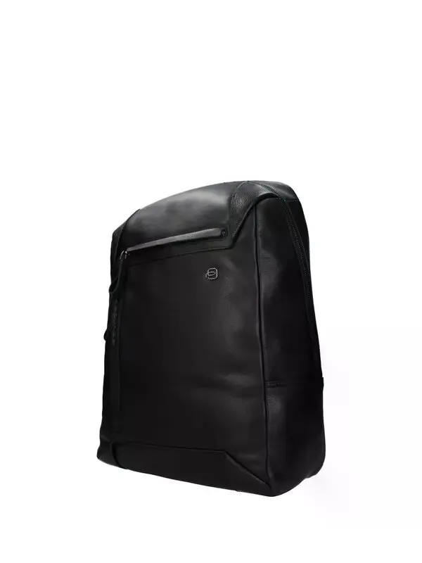 PIQUADRO Leather Backpack With Logo Plaque - Black