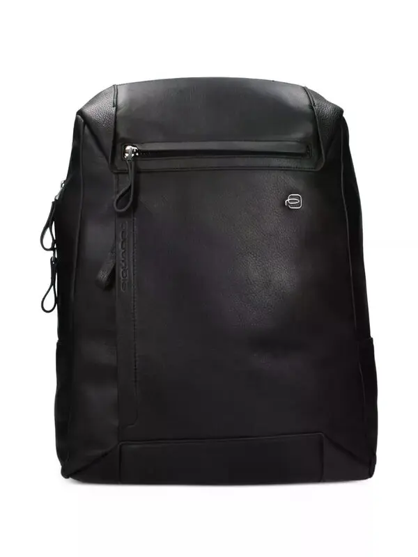 PIQUADRO Leather Backpack With Logo Plaque - Black