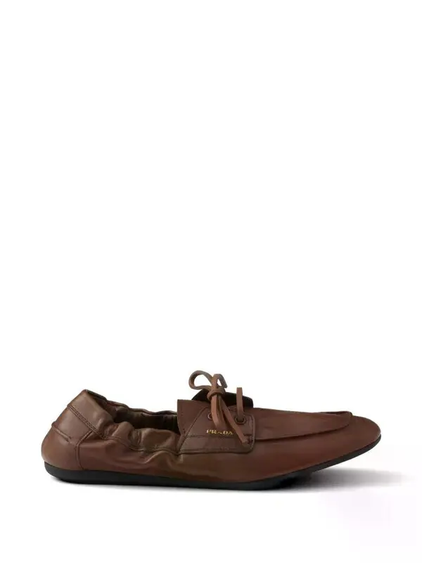 Prada Antiqued Leather Boat Shoes - Brown