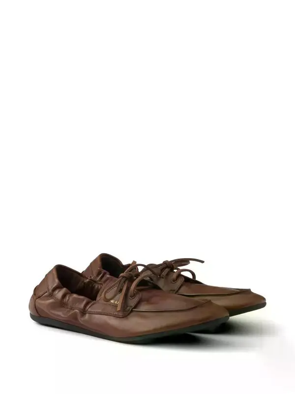 Prada Antiqued Leather Boat Shoes - Brown