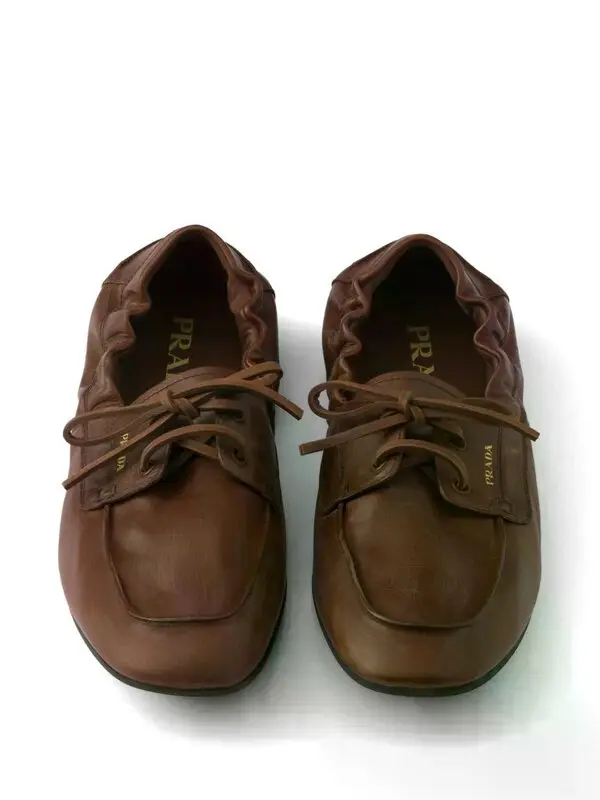 Prada Antiqued Leather Boat Shoes - Brown