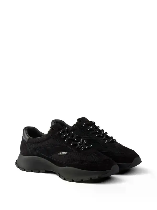 Prada Mesh Fabric And Suede Sneakers - Black
