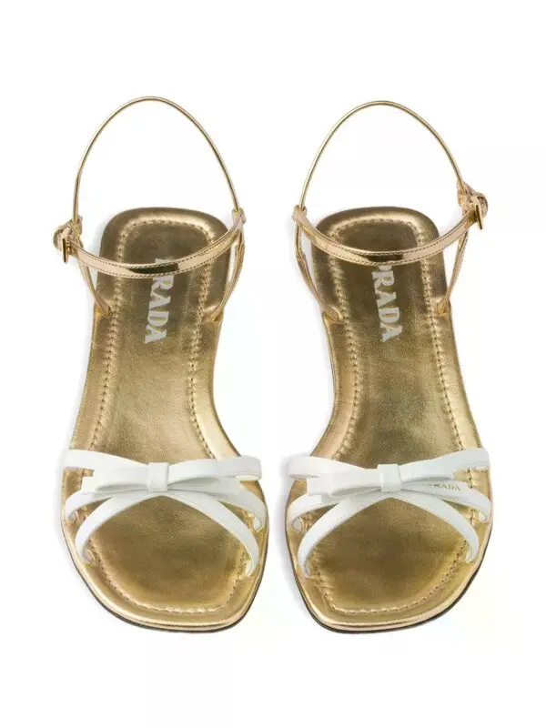 Prada Flat Patent And Metallic Leather Sandals - Gold