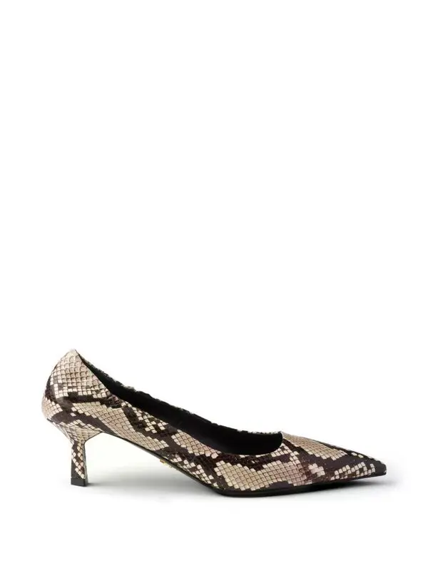 Prada Printed Ayers Leather Pointed Toe Pumps - Neutrals