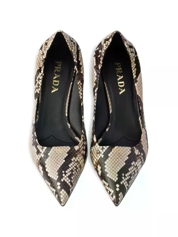 Prada Printed Ayers Leather Pointed Toe Pumps - Neutrals
