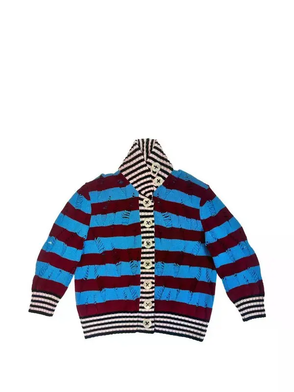 CHOPOVA LOWENA Letterman Striped Cardigan - Blue
