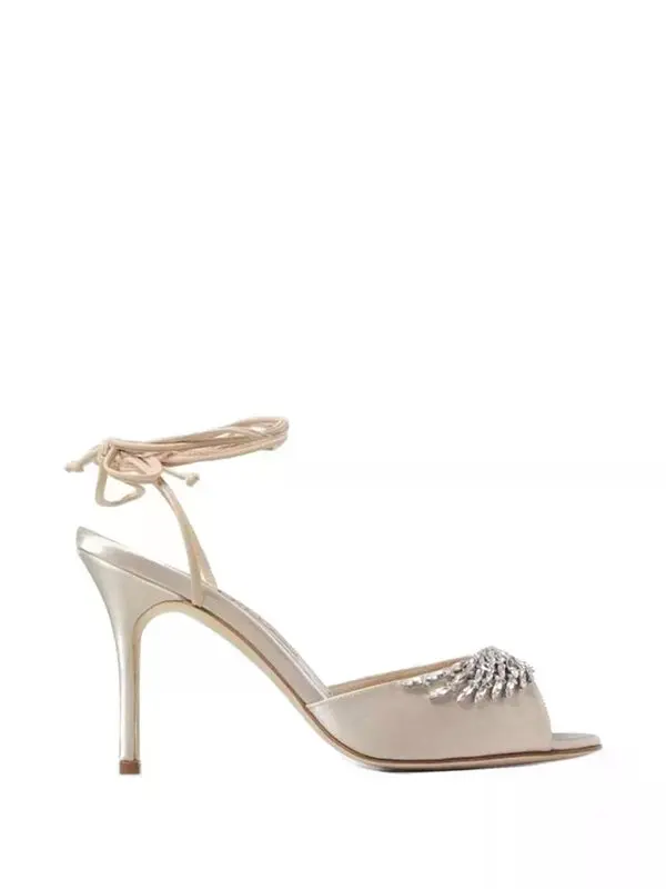 Manolo Blahnik Crystal-embellished Tie-fastening Sandals - Neutrals